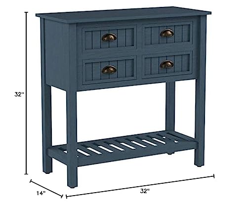 Decor Therapy Bailey Bead Board 4-Drawer Console Table, Antique Navy