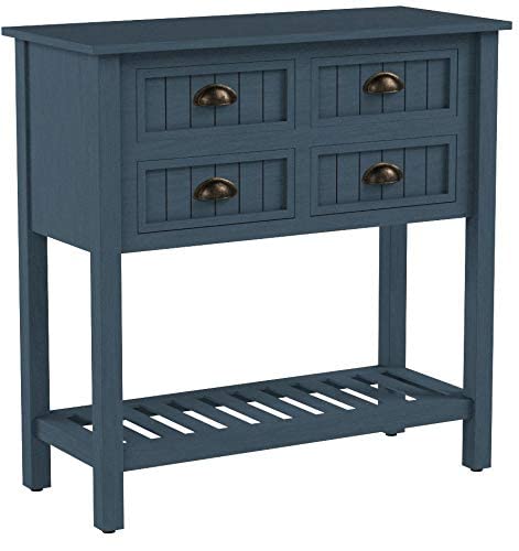 Decor Therapy Bailey Bead Board 4-Drawer Console Table, Antique Navy