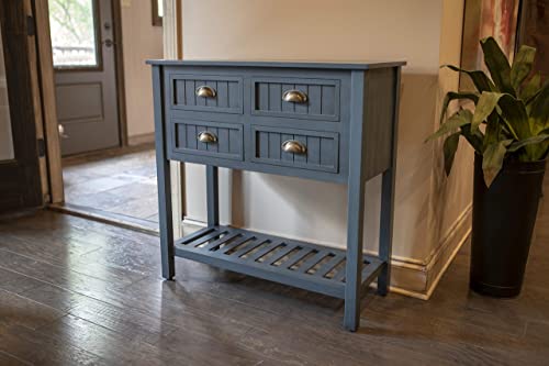 Decor Therapy Bailey Bead Board 4-Drawer Console Table, Antique Navy