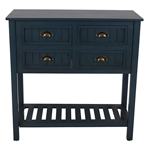 Decor Therapy Bailey Bead Board 4-Drawer Console Table, Antique Navy