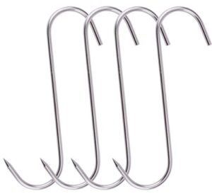 meat hook 10 inch 6mm s-hooks honshen stainless steel meat hooks for hanging processing butcher hook 4pack (meat hooks 6mm 10inch)