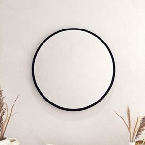 hbcy creations round mirror, black 24 inch wall mirror for entryway, bathroom, living room and more, modern minimalist mirror for both rustic and boho design and decor