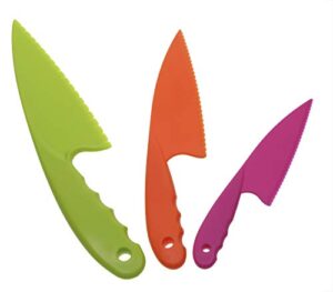 penta angel 3 colors plastic knife set 3 sizes nylon knife safety cooking chef knives for fruit lettuce vegetable salad bread (3 colors)