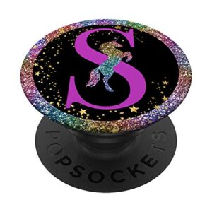 purple monogram letter s initial rainbow unicorn popsockets swappable popgrip