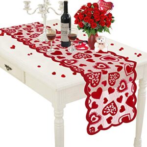 mosoan valentines day decor table runner - 13 x 72 inch red lace table runner for wedding party, valentines decorations - valentines day decor home romantic decorations heart shaped table runner