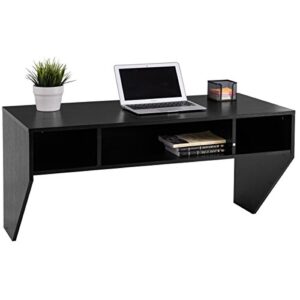 giantex wall mounted floating computer desk with storage shelves for home office bedroom home work station desk, black