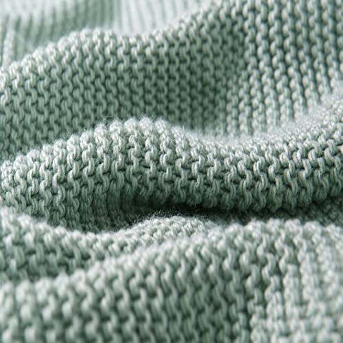 MH MYLUNE HOME Green Knitted Throw Blanket with Tassels (47x71 inch) Farmhouse Boho Blanket Handmade for Bed Sofa Couch