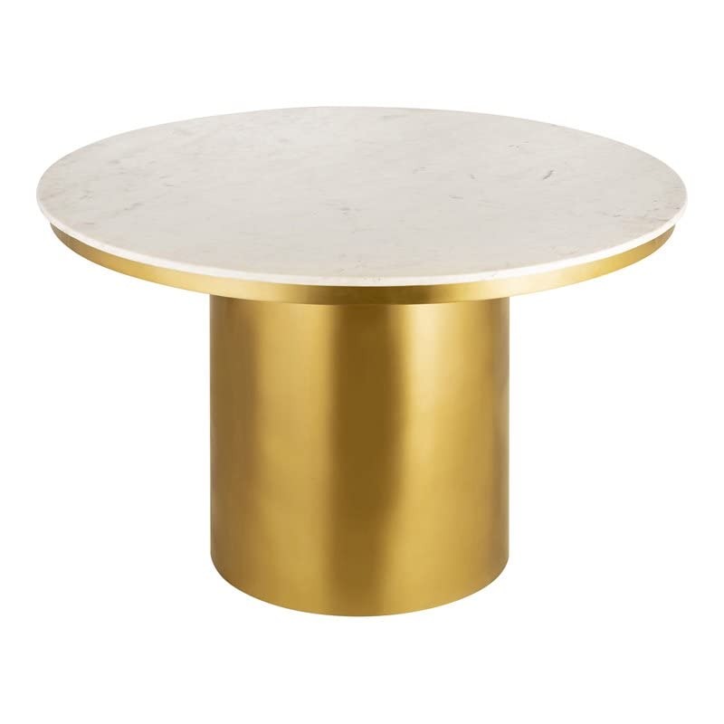 TOV Furniture Alisin Modern Round Dining Table with Stainless Steel Base, Marble/Brushed Gold