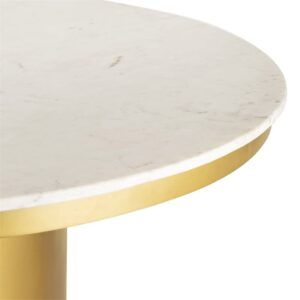 TOV Furniture Alisin Modern Round Dining Table with Stainless Steel Base, Marble/Brushed Gold