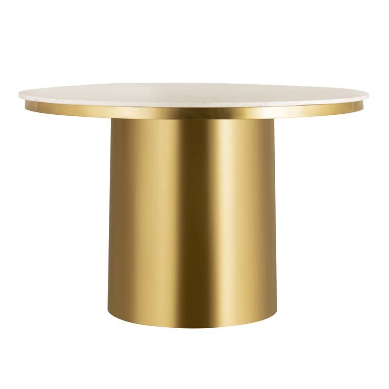 TOV Furniture Alisin Modern Round Dining Table with Stainless Steel Base, Marble/Brushed Gold