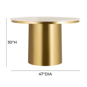 TOV Furniture Alisin Modern Round Dining Table with Stainless Steel Base, Marble/Brushed Gold