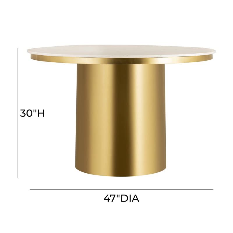 TOV Furniture Alisin Modern Round Dining Table with Stainless Steel Base, Marble/Brushed Gold