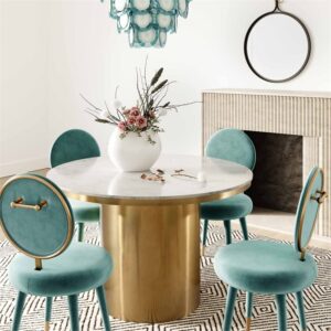 TOV Furniture Alisin Modern Round Dining Table with Stainless Steel Base, Marble/Brushed Gold