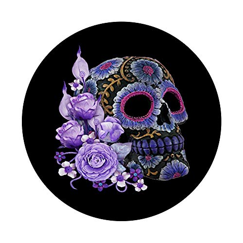 Purple Floral Black Sugar Skull Day Of The Dead PopSockets PopGrip: Swappable Grip for Phones & Tablets