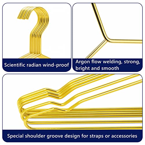 Amber Home 17" Shiny Gold Strong Metal Hanger 10 Pack, Gold Clothes Hangers, Heavy Duty Coat Hangers, Standard Suit Hangers for Jacket, Shirt, Dress (Gold, 10) ket, Shirt, Dress (Gold, 30) (10)