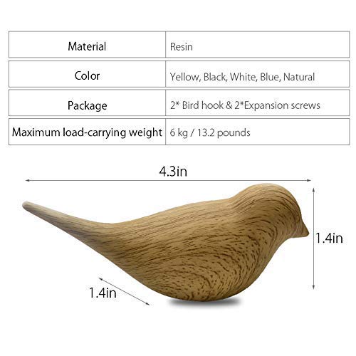 La La Pet 2Pcs 3D Creative Resin Bird Wall Hooks, Home Accessories Wall Decoration Towel Coat Hook Wall Hooks, Natural