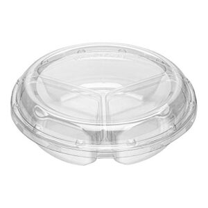 Thermo Tek Round Clear Plastic Serving Platter - with Lid, 3 Compartments - 7 1/2" x 7 1/2" x 2 1/2" - 100 count box - Restaurantware