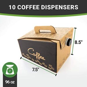 Cater Tek 96 Ounce Disposable Coffee Dispensers, 10 Insulated Coffee Take Out Containers - Built-In Handle, LeakResistant Cap, Kraft With Black Paper Coffee To Go Boxes, 12 x 7.5 x 8.5 Inch,