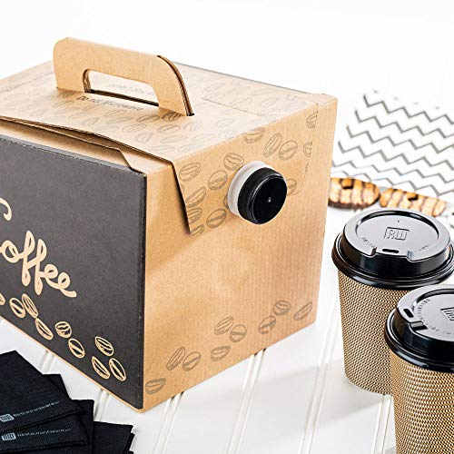 Cater Tek 96 Ounce Disposable Coffee Dispensers, 10 Insulated Coffee Take Out Containers - Built-In Handle, LeakResistant Cap, Kraft With Black Paper Coffee To Go Boxes, 12 x 7.5 x 8.5 Inch,