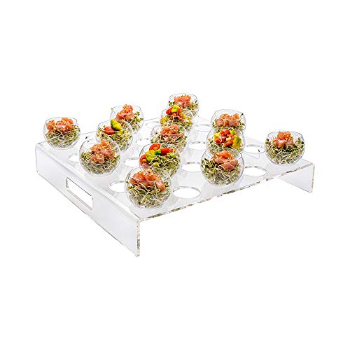 Clear Tek Clear Acrylic Appetizer Cups Serving Tray - 25 slots - 11 3/4" x 11 3/4" x 2" - 1 count box - Restaurantware