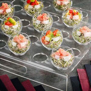 Clear Tek Clear Acrylic Appetizer Cups Serving Tray - 25 slots - 11 3/4" x 11 3/4" x 2" - 1 count box - Restaurantware