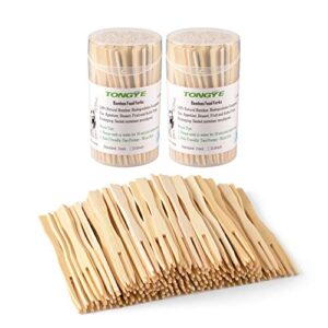 [2 packs of 110 pcs] 3.5 inch appetizer forks, mini forks for appetizers, cocktail forks appetizer forks, bamboo toothpicks for appetizer, wooden forks food picks for fruit, charcuterie accessories.