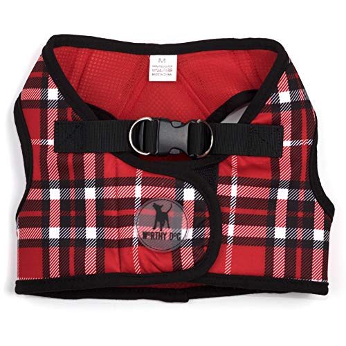 The Worthy Dog Sidekick Padded Harness Red Plaid Pattern With Secure Back Buckle, Adjustable Velcro, and D rings for Leash - Cute, Fashionable, and Comfy Doggy Outdoor Walking Vest Accessory - X-Small