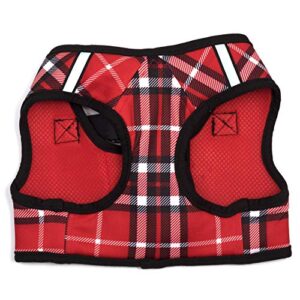 The Worthy Dog Sidekick Padded Harness Red Plaid Pattern With Secure Back Buckle, Adjustable Velcro, and D rings for Leash - Cute, Fashionable, and Comfy Doggy Outdoor Walking Vest Accessory - X-Small