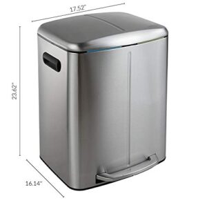 happimess HPM1005A Marco Rectangular 10.5-Gallon Double Bucket Trash Can with Soft-Close Lid, Modern, Minimalistic, Fingerprint Proof for Home, Kitchen, Laundry Room, Office, Stainless Steel