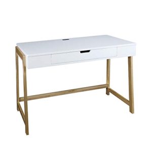 casual home neorustic smart desk with usb ports, solid american maple legs