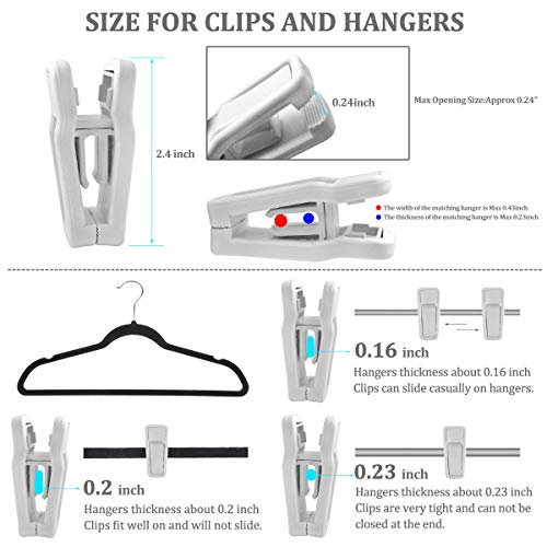 20Pieces Hanger Clips Finger Clips Clothes Pin on Slim-line Velvet Hangers Add Strong Pinch Grip Clips to Your Hangers Easily Clip On Pants Skirts Hanger Clips-Removable (Creamy White+White)