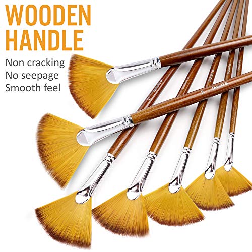 Artist Fan Paint Brushes Set 9pcs - Soft Anti-Shedding Nylon Hair Wood Long Handle Paint Brush Set for Acrylic Watercolor Oil Gouche Painting