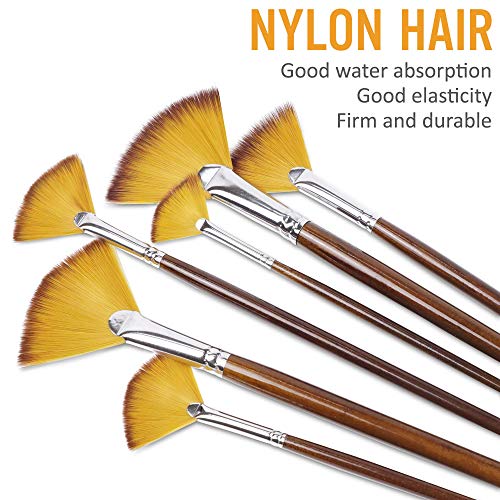 Artist Fan Paint Brushes Set 9pcs - Soft Anti-Shedding Nylon Hair Wood Long Handle Paint Brush Set for Acrylic Watercolor Oil Gouche Painting