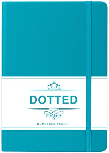 Artfan Bullet Dotted Journal Notebook - Dotted Grid Hard Cover Notebook, Index & Numbered Pages with Label, 5.25" x 8.25", Thick Paper with Inner Pocket & 2 Bookmarks, Faux Leather - Teal