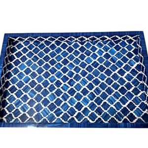 Collectibles Buy Bone Moorish Moroccan Inlay Tray Handmade Damask Blue & White All Purpose Serving Tray Designer Royal Trays Home Decorative … (Blue)