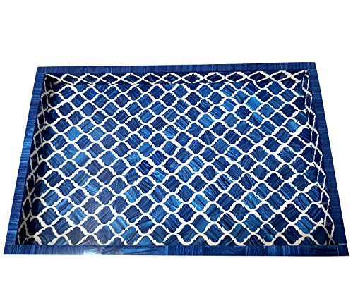 Collectibles Buy Bone Moorish Moroccan Inlay Tray Handmade Damask Blue & White All Purpose Serving Tray Designer Royal Trays Home Decorative … (Blue)