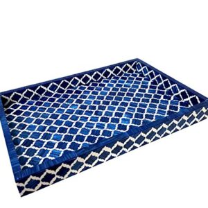 Collectibles Buy Bone Moorish Moroccan Inlay Tray Handmade Damask Blue & White All Purpose Serving Tray Designer Royal Trays Home Decorative … (Blue)