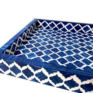 Collectibles Buy Bone Moorish Moroccan Inlay Tray Handmade Damask Blue & White All Purpose Serving Tray Designer Royal Trays Home Decorative … (Blue)