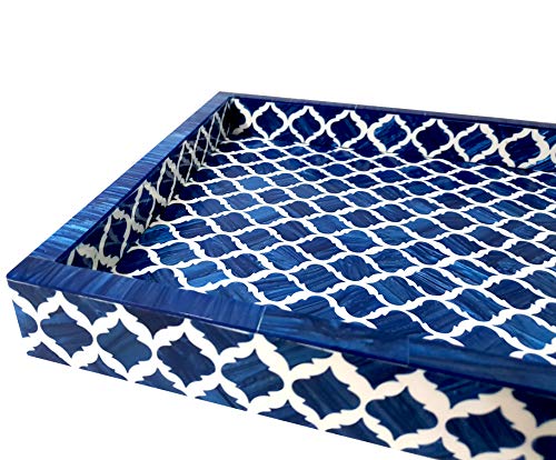 Collectibles Buy Bone Moorish Moroccan Inlay Tray Handmade Damask Blue & White All Purpose Serving Tray Designer Royal Trays Home Decorative … (Blue)