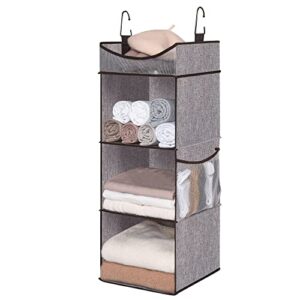 storageworks hanging closet organizer, 3-shelf hanging closet shelves with top shelf, 12" w x 12" d x 35 ¼"h, extra-large space, mixing of brown and gray