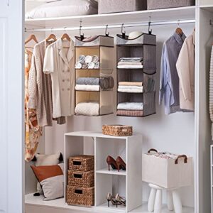 StorageWorks Hanging Closet Organizer, 3-Shelf Hanging Closet Shelves with Top Shelf, 12" W x 12" D x 35 ¼"H, Extra-Large Space, Mixing of Brown and Gray