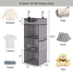 StorageWorks Hanging Closet Organizer, 3-Shelf Hanging Closet Shelves with Top Shelf, 12" W x 12" D x 35 ¼"H, Extra-Large Space, Mixing of Brown and Gray