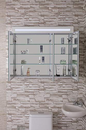 Fine Fixtures Bathroom Medicine Cabinet, Aluminum, Recessed/Surface Mount, 36" x 30", 3 Door, Mirrored Interior w/LED