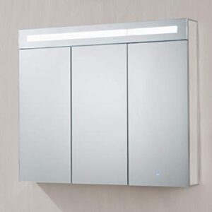 Fine Fixtures Bathroom Medicine Cabinet, Aluminum, Recessed/Surface Mount, 36" x 30", 3 Door, Mirrored Interior w/LED