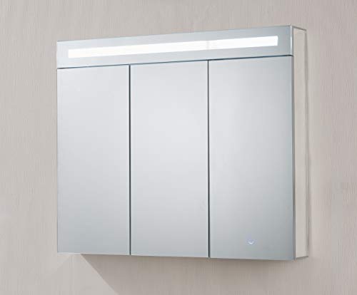 Fine Fixtures Bathroom Medicine Cabinet, Aluminum, Recessed/Surface Mount, 36" x 30", 3 Door, Mirrored Interior w/LED