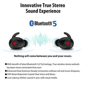 True Wireless Earbuds Bluetooth 5.0 Headphones, Sports in-Ear TWS Stereo Mini Headset w/Mic Extra Bass IPX5 Waterproof Low Latency Instant Pairing 15H Battery Charging Case Noise Cancelling Earphones