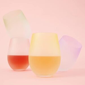 Blush Frosted Ombre Stemless Wine Glasses in Pink, Purple, Yellow, and Green, Colorful 12 Oz Set of 4