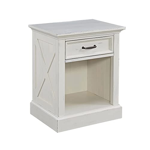 Home Styles Seaside Lodge Nightstand in White Finish, Wide Frame, Plank Top Design with One Drawer and Open Storage, Frame Constructed from Mahogany Wood Solids