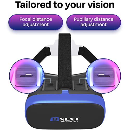 Bnext VR Headset Compatible with iPhone & Android Phone - VR Headsets - Universal Virtual Reality Goggles for Kids and Adults - Cell Phone VR Headsets - Soft & Comfortable New 3D VR Glasses (Blue)