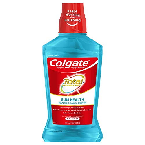 Colgate Total Gum Health Alcohol Free Mouthwash, Antibacterial Formula, Clean Mint - 500 mL, 16.9 Fluid Ounce